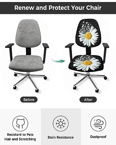 Big buy store Office Chair Cover Daisy Flower Desk Chair Cover, Protective Stretchable Universal Computer Chair Covers, Butterfly White Blooms Decorative Stretch Rotating Gaming Chair Slipcovers