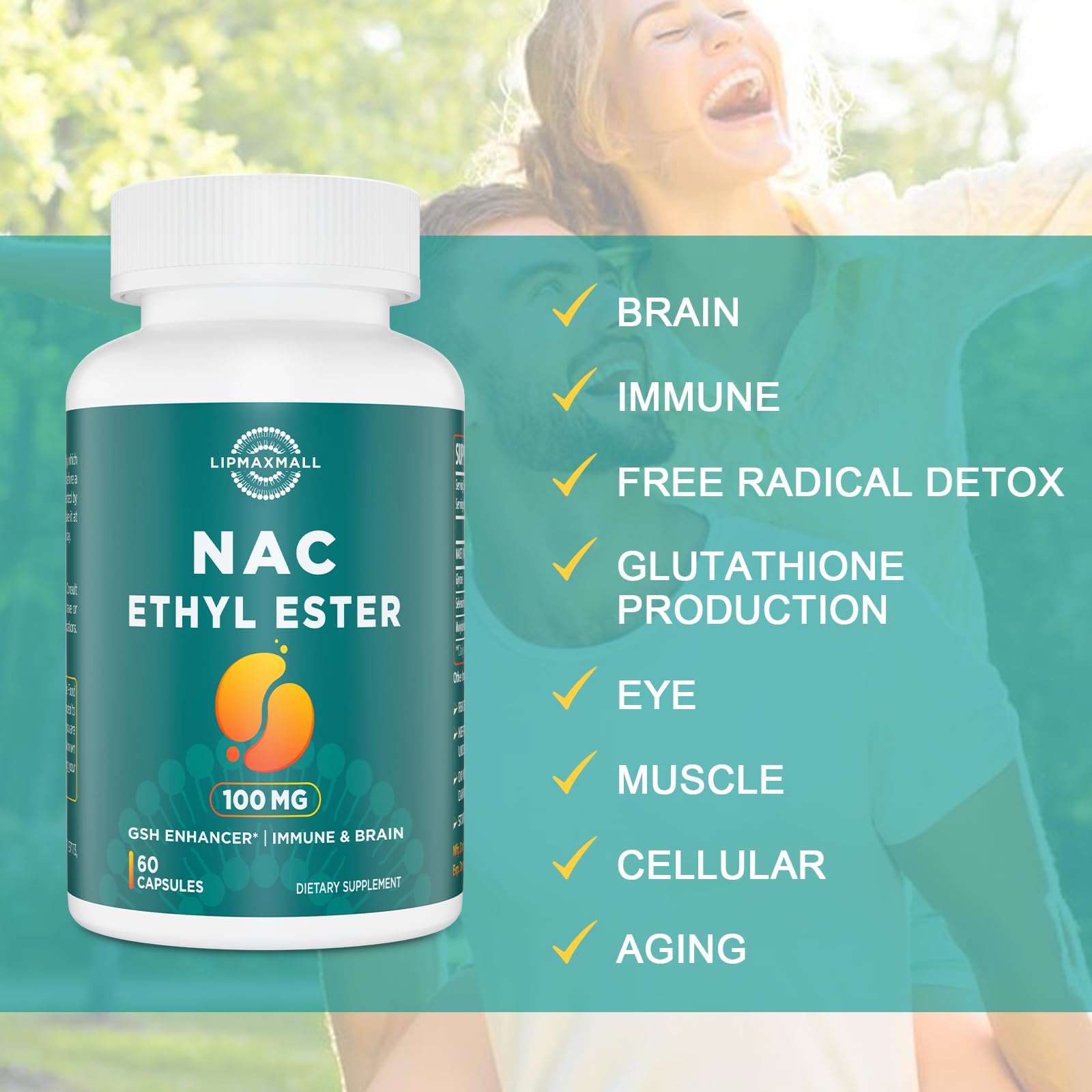 N-Acetyl Cysteine Ethyl Ester 100mg - More Absorption Than 1000mg NAC - with Glycine 600mg - Benefit Glutathione - Good for Immune System & Antioxidant for Adults, NACET ( 60 Capsules - 1 Pack)