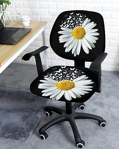 Big buy store Office Chair Cover Daisy Flower Desk Chair Cover, Protective Stretchable Universal Computer Chair Covers, Butterfly White Blooms Decorative Stretch Rotating Gaming Chair Slipcovers