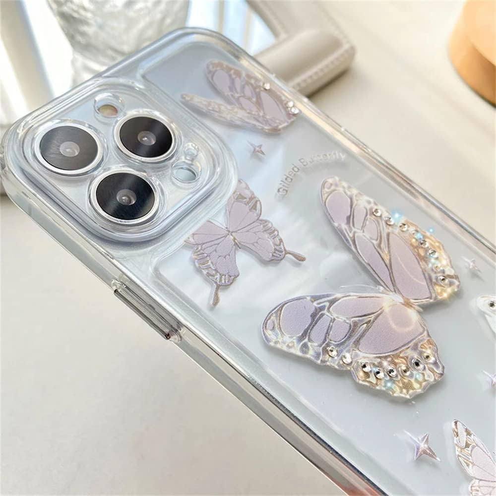 Casechics Compatible with iPhone Case,Luxury Crystal Clear Cute Bling Butterfly Wristband Strap Bracelet Chain Transparent Soft Shockproof Cover Phone Case (White,iPhone 15 Plus)