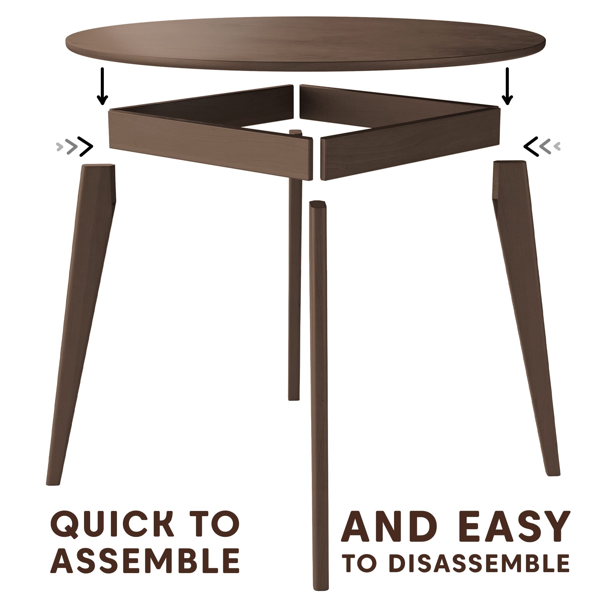 DAIVA CASA Orion Round Dining Table for 4 Person - Birch Solid Wood Kitchen & Dining Room Furniture - Mid Century Modern Scandinavian Style β Dark Brown Kitchen Table 40 inch