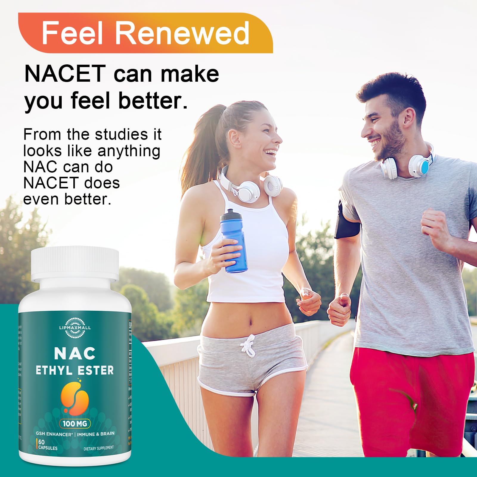 N-Acetyl Cysteine Ethyl Ester 100mg - More Absorption Than 1000mg NAC - with Glycine 600mg - Benefit Glutathione - Good for Immune System & Antioxidant for Adults, NACET ( 60 Capsules - 1 Pack)