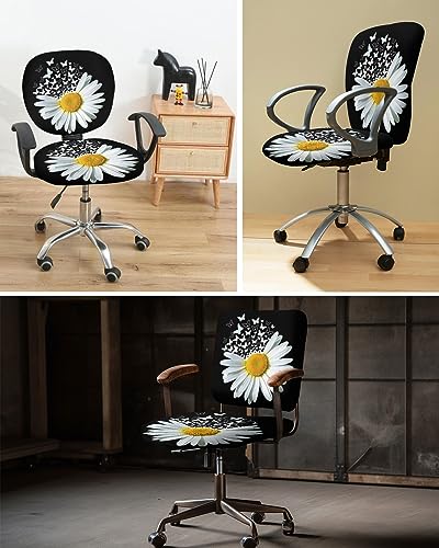 Big buy store Office Chair Cover Daisy Flower Desk Chair Cover, Protective Stretchable Universal Computer Chair Covers, Butterfly White Blooms Decorative Stretch Rotating Gaming Chair Slipcovers