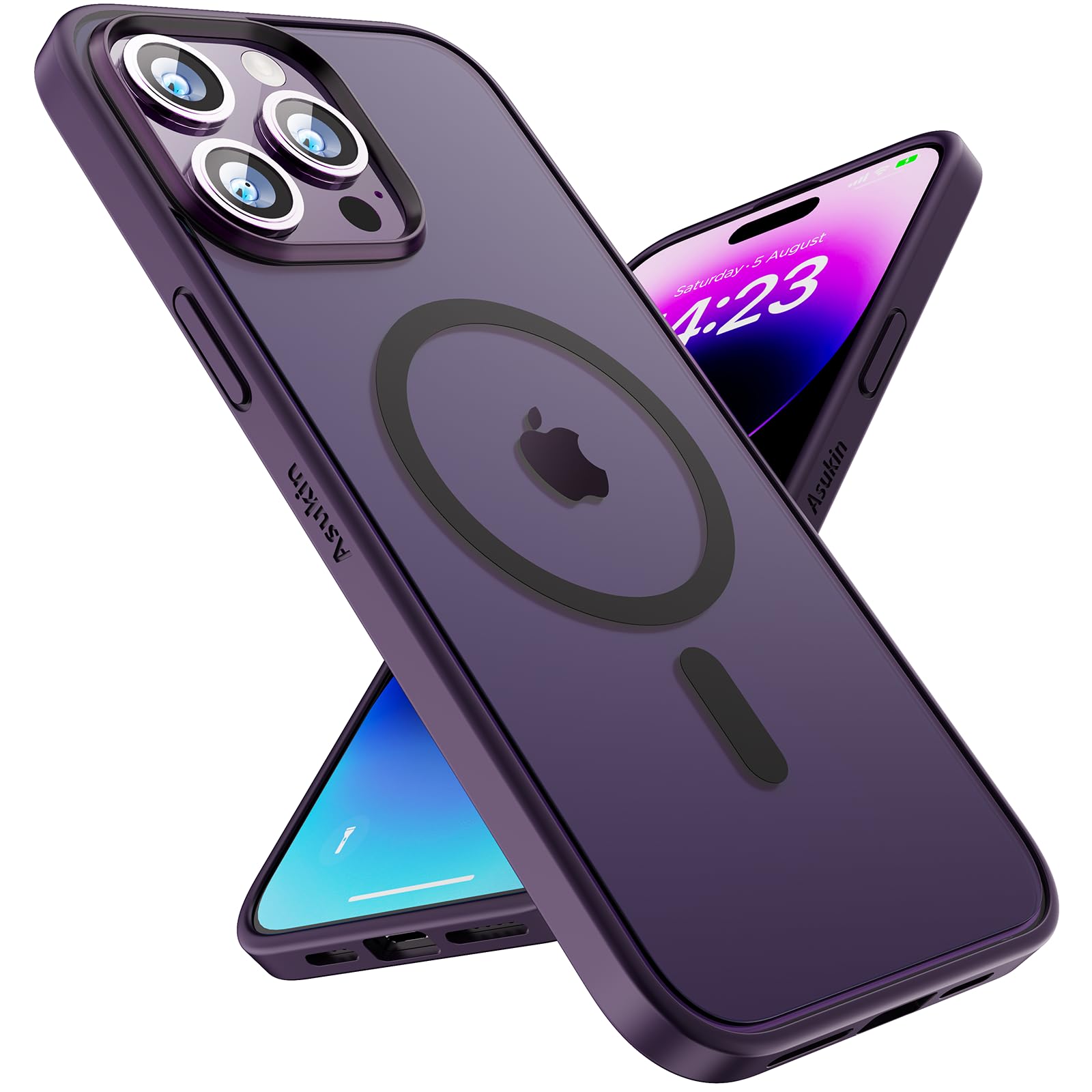 Asukin for iPhone 14 Pro Case, Strong Magnet-Compatible with MagSafe, Shockproof Military-Grade Protection, Slim Mag Safe Thin Bumper Phone Cover 6.1 in for Apple 14pro (Matte Purple)