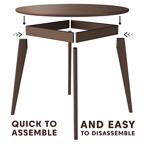 DAIVA CASA Orion Round Dining Table for 4 Person - Birch Solid Wood Kitchen & Dining Room Furniture - Mid Century Modern Scandinavian Style β Dark Brown Kitchen Table 40 inch