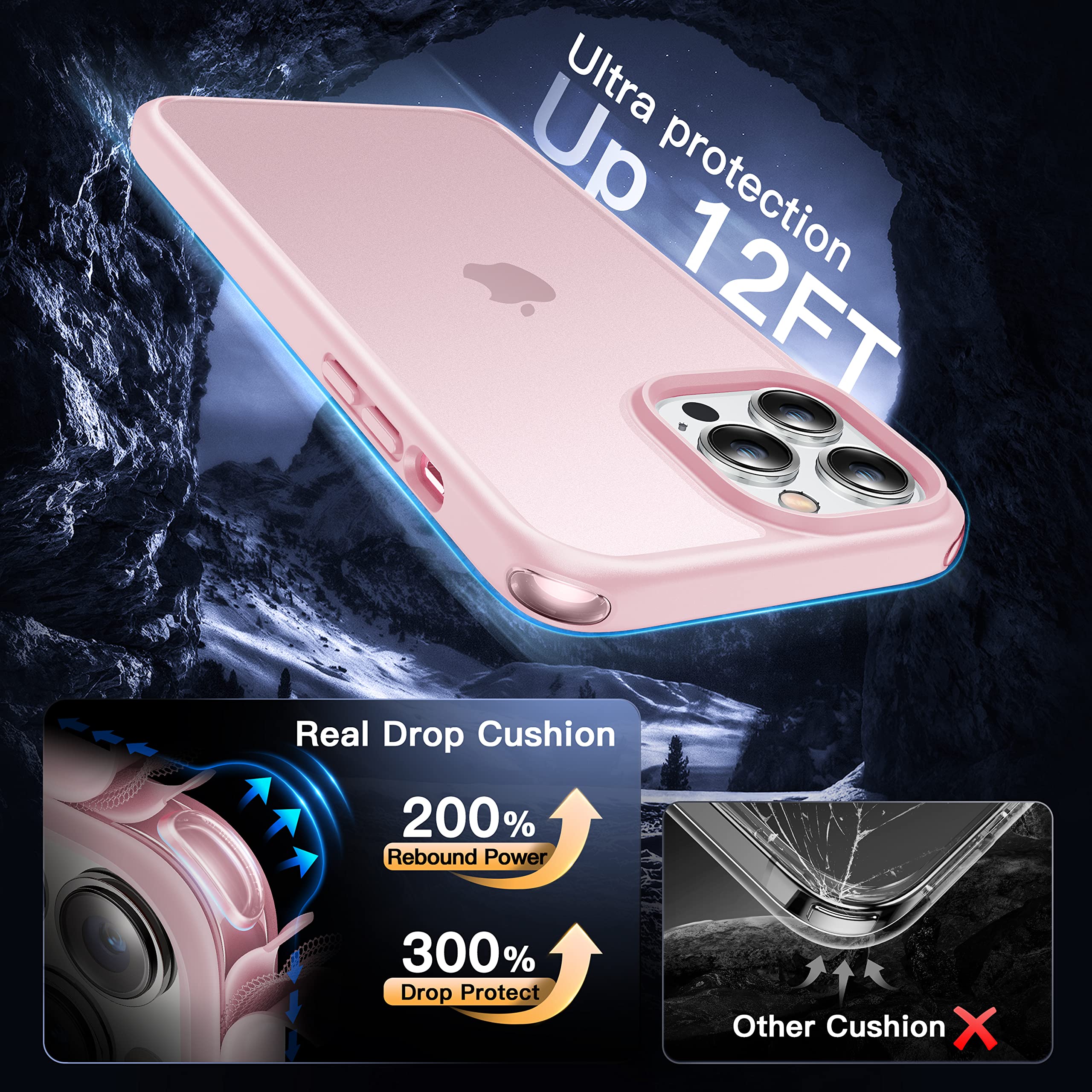 Alphex for iPhone 14 Pro Case with Air Padding, 12FT Military Grade Drop Protection, Silky & Non-Greasy Feel, Pocket Friendly, Thin Slim Phone Cover for Men Women 6.1 Inch - Pink 2nd