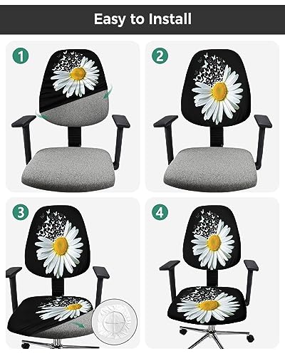 Big buy store Office Chair Cover Daisy Flower Desk Chair Cover, Protective Stretchable Universal Computer Chair Covers, Butterfly White Blooms Decorative Stretch Rotating Gaming Chair Slipcovers