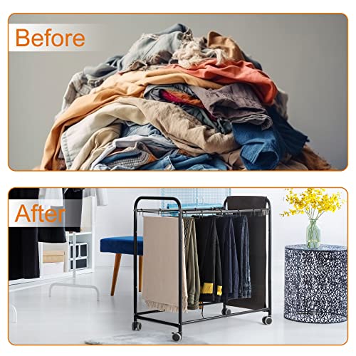 Pants Hanger Rolling Pants Trolley Pant Rack with 20 Hangers and Side Bag Multifunctional Closet Organizer for Jeans Scarf Skirts Trouser Blanket, Black