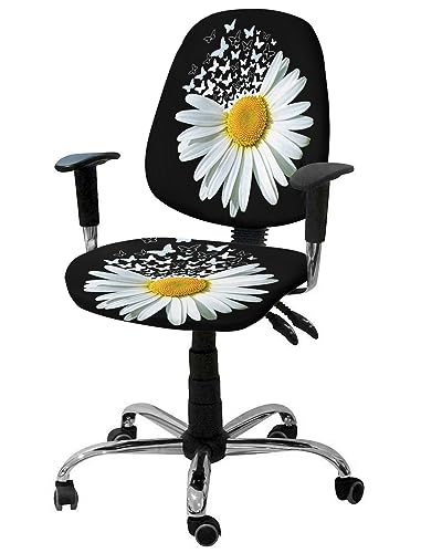Big buy store Office Chair Cover Daisy Flower Desk Chair Cover, Protective Stretchable Universal Computer Chair Covers, Butterfly White Blooms Decorative Stretch Rotating Gaming Chair Slipcovers
