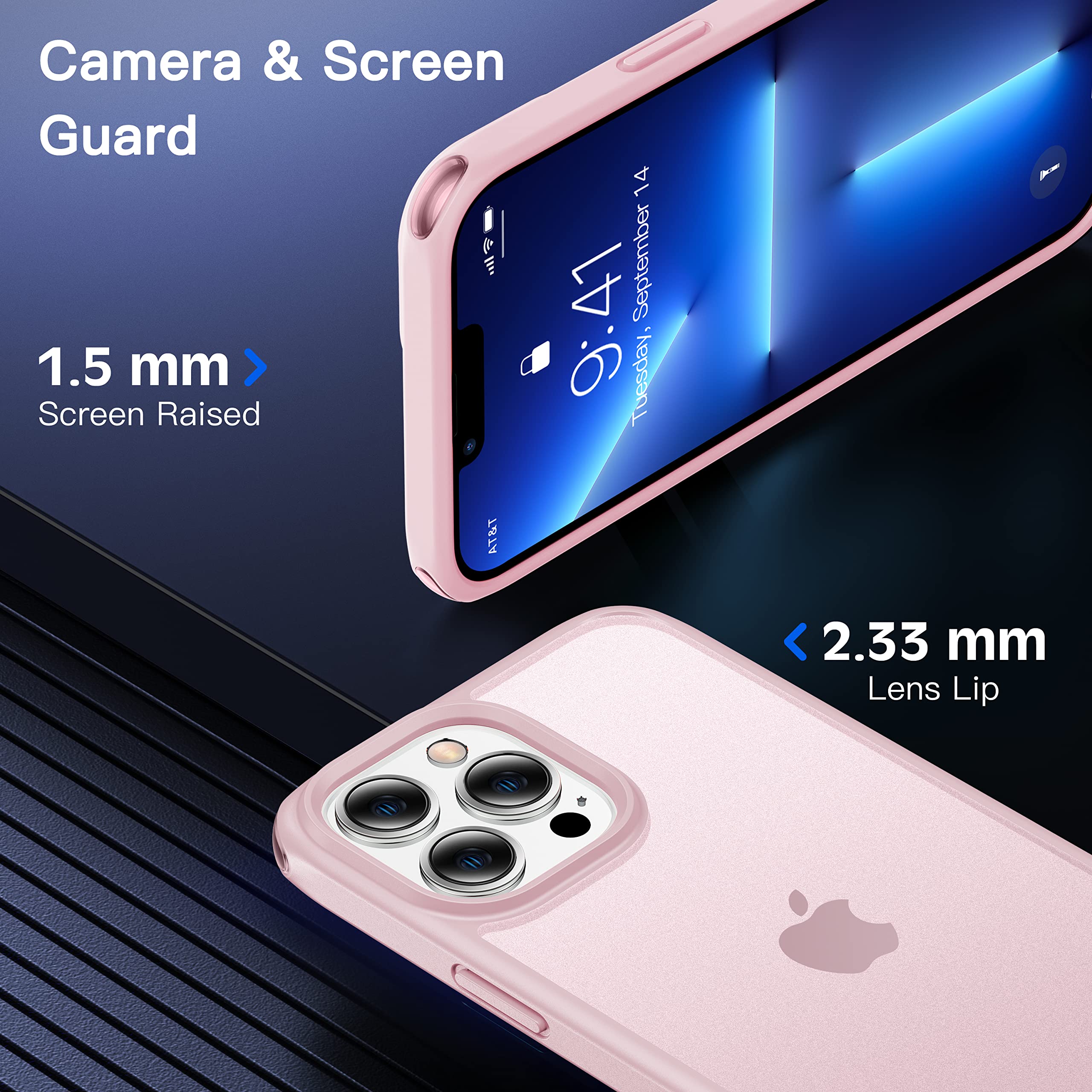 Alphex for iPhone 14 Pro Case with Air Padding, 12FT Military Grade Drop Protection, Silky & Non-Greasy Feel, Pocket Friendly, Thin Slim Phone Cover for Men Women 6.1 Inch - Pink 2nd