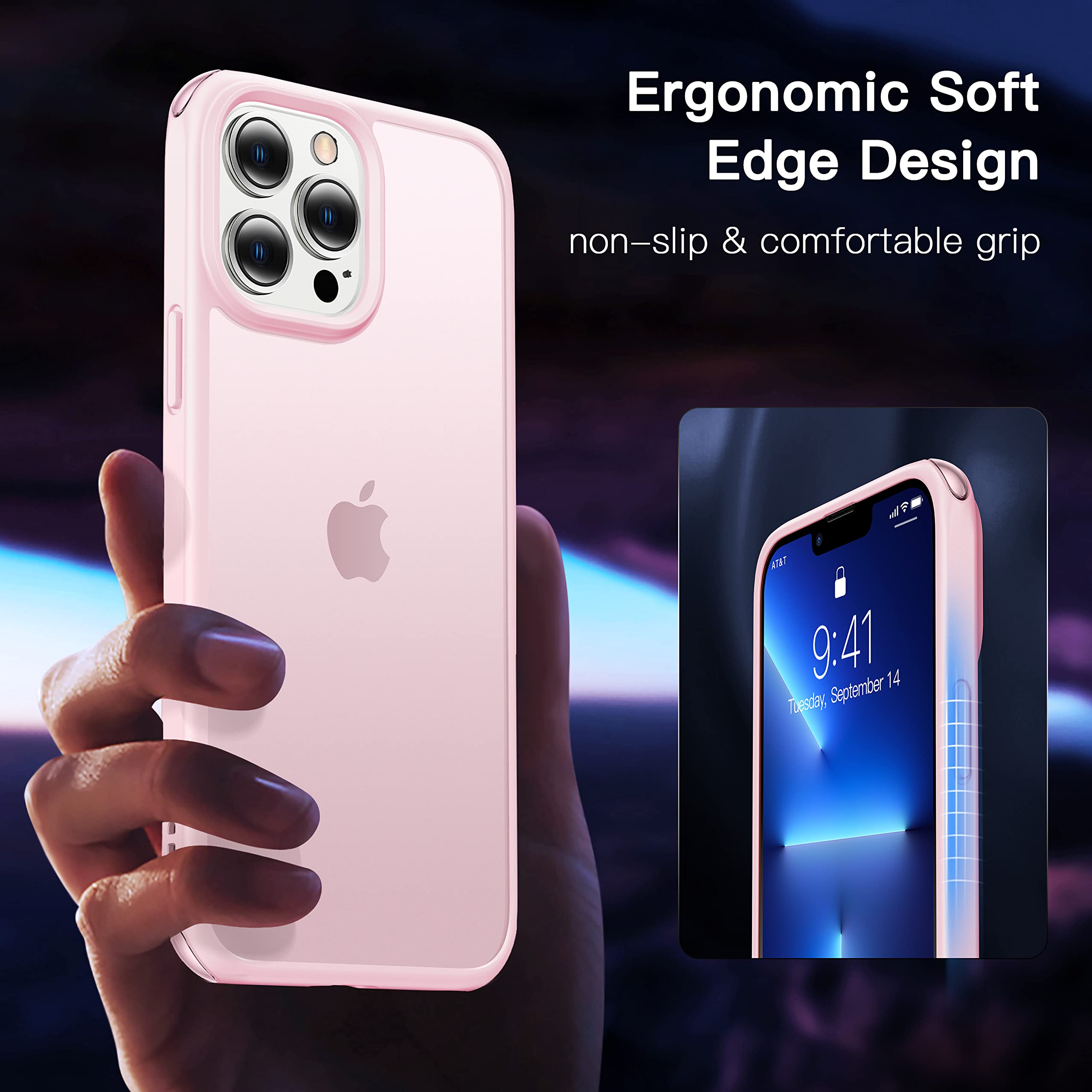 Alphex for iPhone 14 Pro Case with Air Padding, 12FT Military Grade Drop Protection, Silky & Non-Greasy Feel, Pocket Friendly, Thin Slim Phone Cover for Men Women 6.1 Inch - Pink 2nd