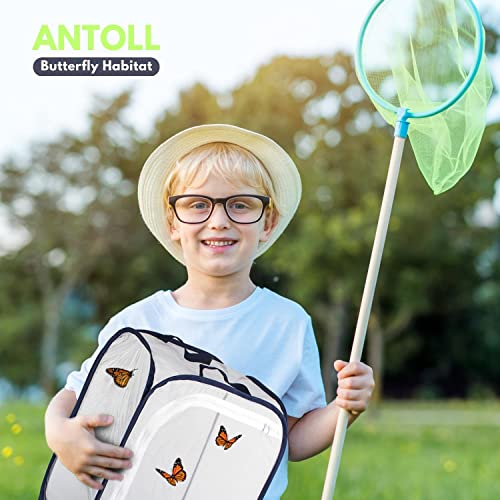 Antoll 3Pcs 24" M Size Blue Butterfly Habitat Cage, Monarch Butterfly Habitat, Butterfly Cage for Caterpillars, Flying Insect Mesh Cage, Outdoor Observation Plant, Pop-Up Open Size: 16"x16"x24"