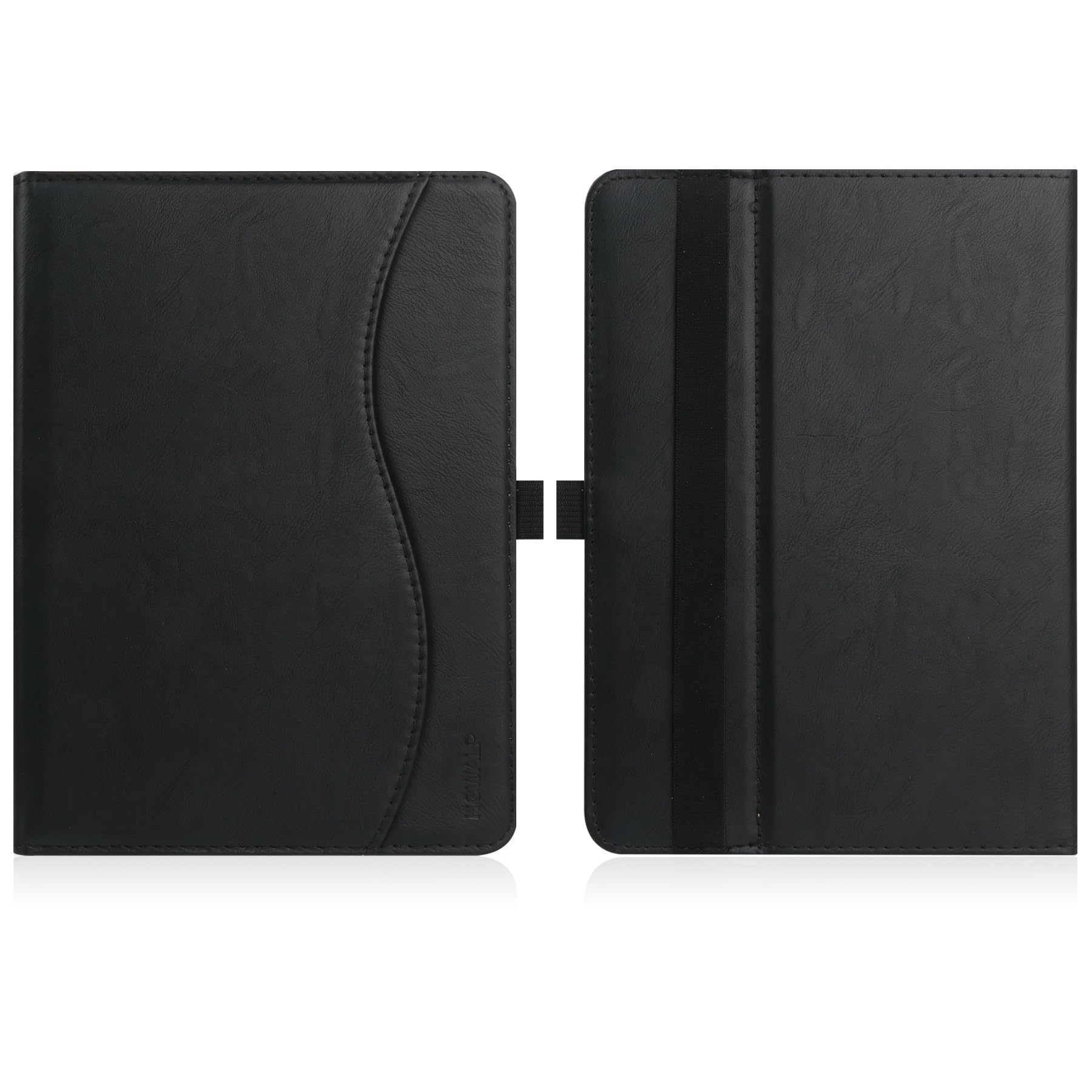 HGWALP Universal Case for 7inch-8inch Tablet,Multi-Viewing Angels PU Leather Stand Folio Case Cover with Handstrap for HD 7" 8" Touchscreen Tablet, with Adjustable Fixing Silicon Band-Black
