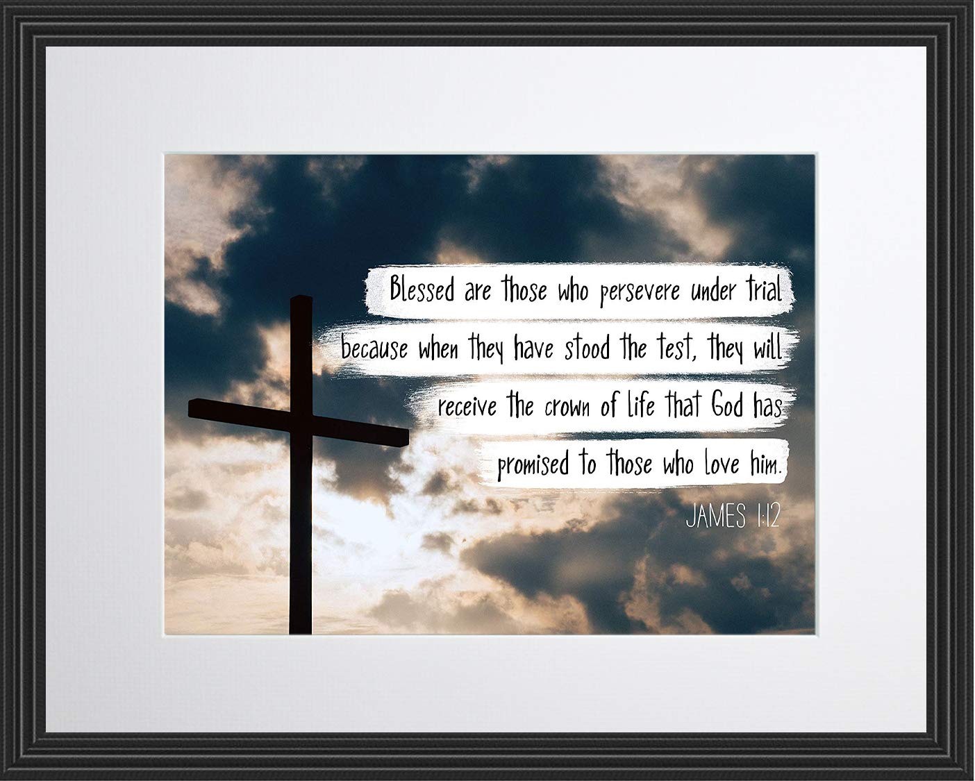 wesellphotos Bible Verse: James 1:12 - Blessed are Those who Persevere (11x14 Framed) | (Christian Poster, Print, Picture or Framed Wall Art Decor)