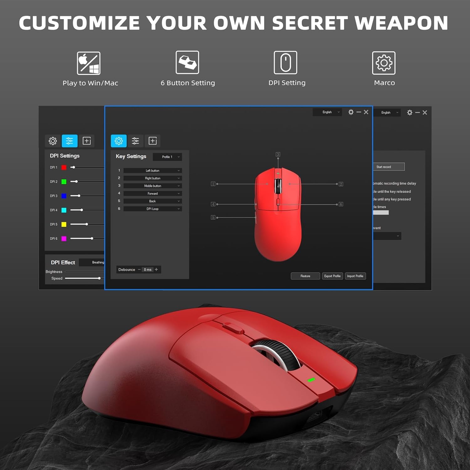 A.JAZZ AJ139 G Pro Wireless Gaming Mouse Ultra-Lightweight 59g with Dual Mode-Type C Wired/2.4Ghz USB Receiver up to 26000DPI 6 Programmable Button Ergonomic Symmetric for PS4 Xbox PC Mac Gamer(Red)