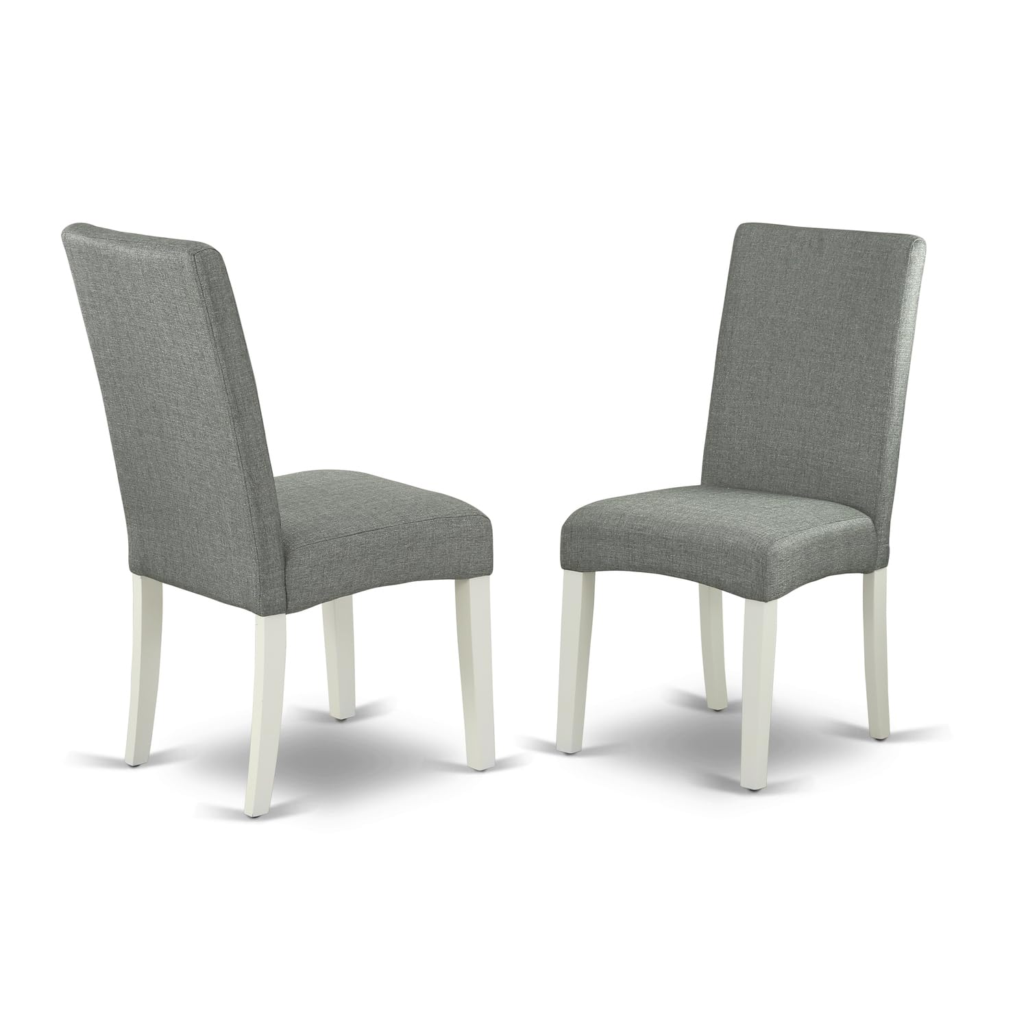 HomeStock Beachy Boho 3Pc Round 42 Inch Dining Table with Two 9-Inch Drop Leaves and Two Parson Chair with Linen White Finish Leg and Linen Fabric- Gray Color