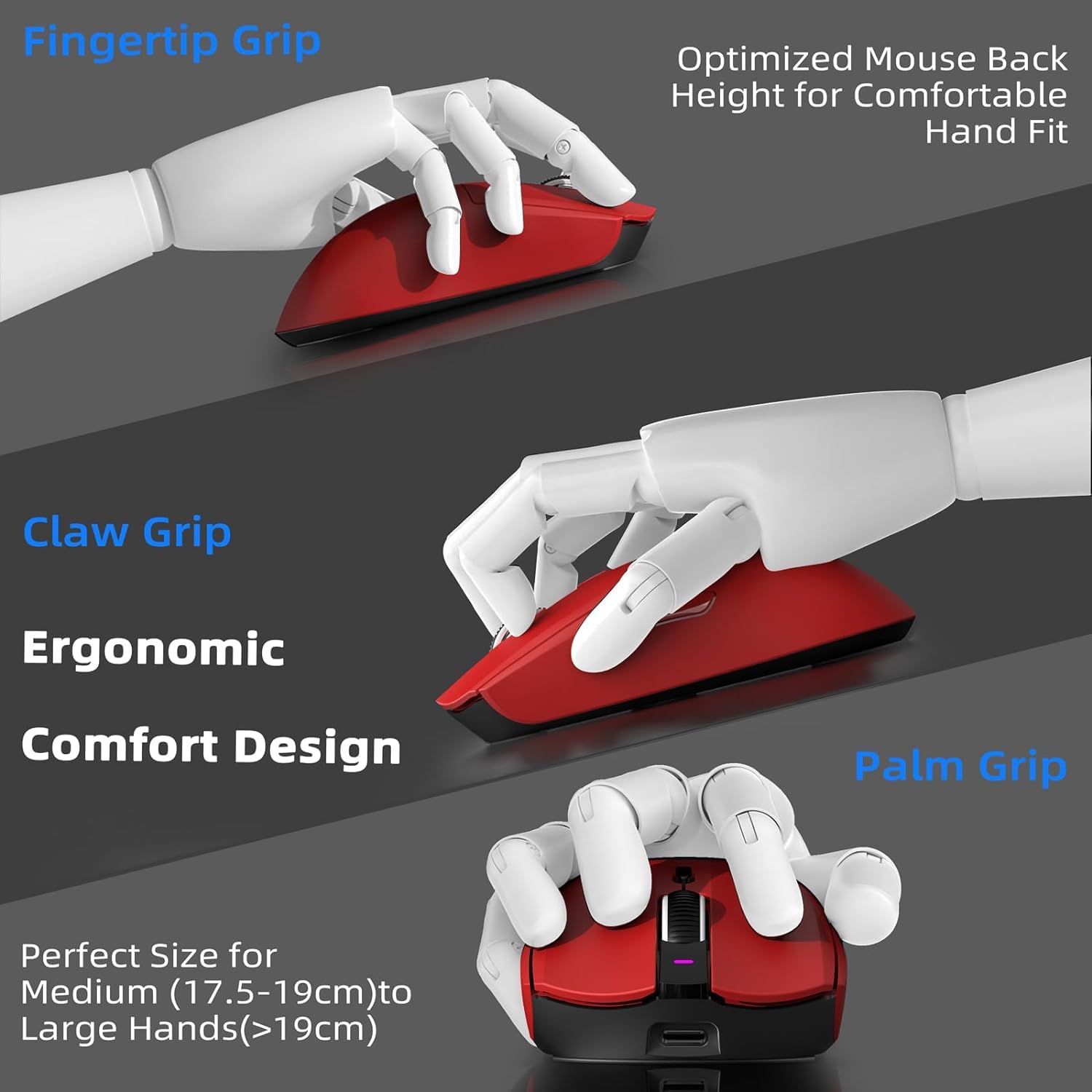A.JAZZ AJ139 G Pro Wireless Gaming Mouse Ultra-Lightweight 59g with Dual Mode-Type C Wired/2.4Ghz USB Receiver up to 26000DPI 6 Programmable Button Ergonomic Symmetric for PS4 Xbox PC Mac Gamer(Red)