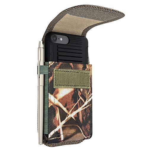PiTau Cell Phone Belt Holder for iPhone 14, 14 Pro, 13, 13 Pro, 12, 12 Pro, 11, XR Camo Nylon Holster Case with Belt Clip Carrying Pouch Cover (Fits iPhone 14 13 12 11 with Protective Cases) Small