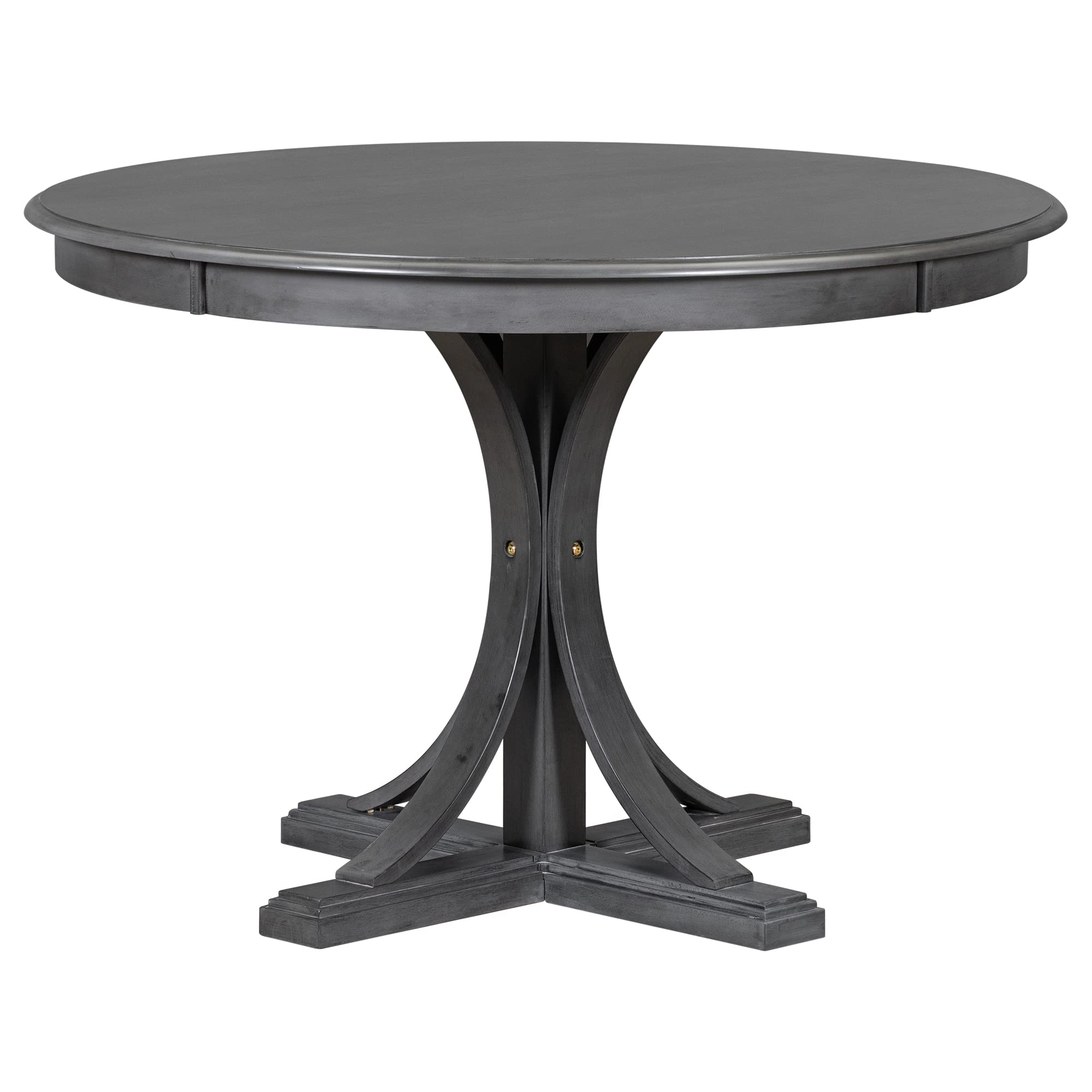 Harper & Bright Designs 5 Pieces Dining Table Set Round Wood Dining Table with Curved Trestle Legs and 4 Upholstered Chairs for Dining Room and Living Room, Kitchen Furniture Retro Style (Dark Gray)