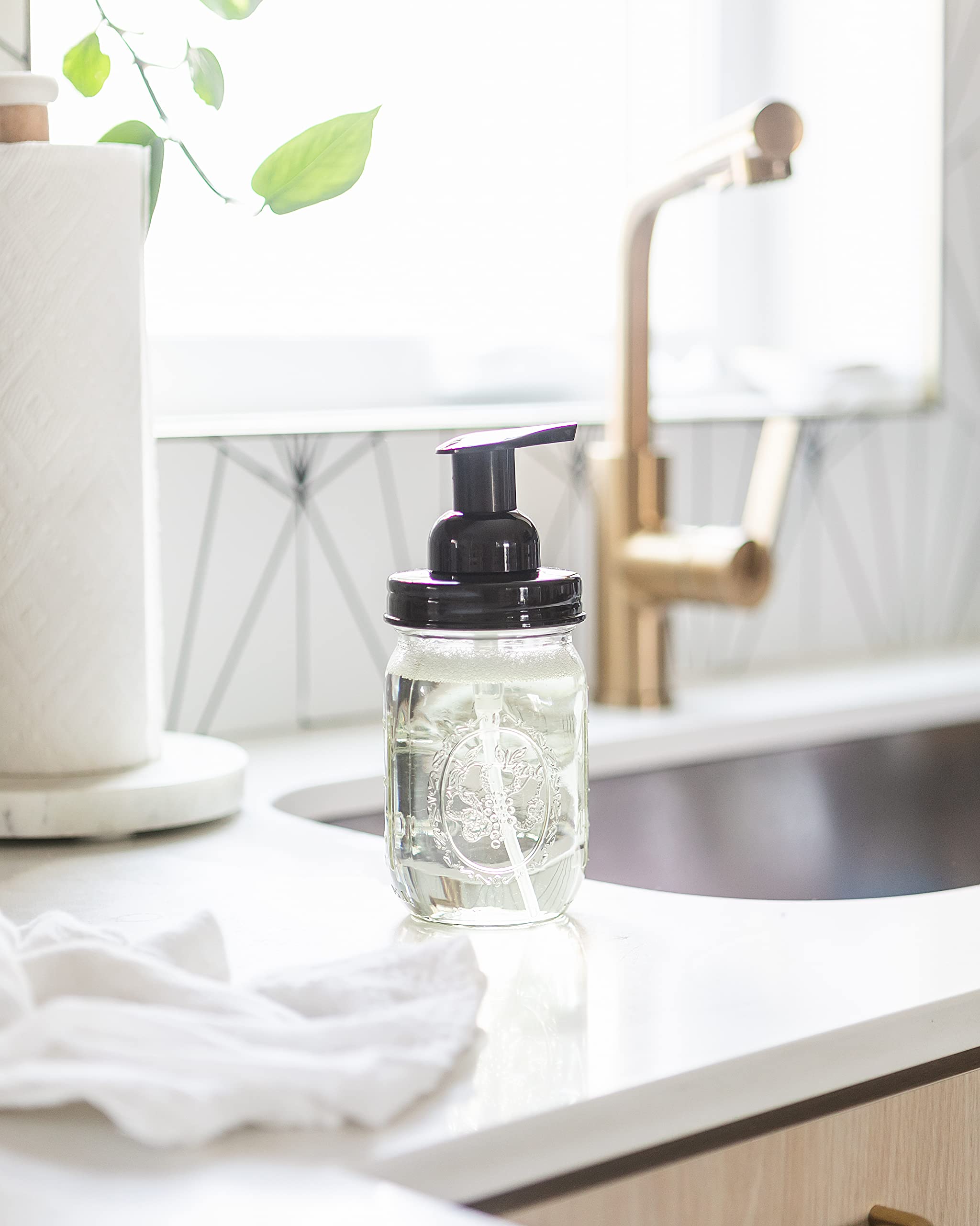 Jarmazing Products Mason Jar Foaming Soap Dispenser - Black - with 16 Ounce Ball Mason Jar - Two Pack!