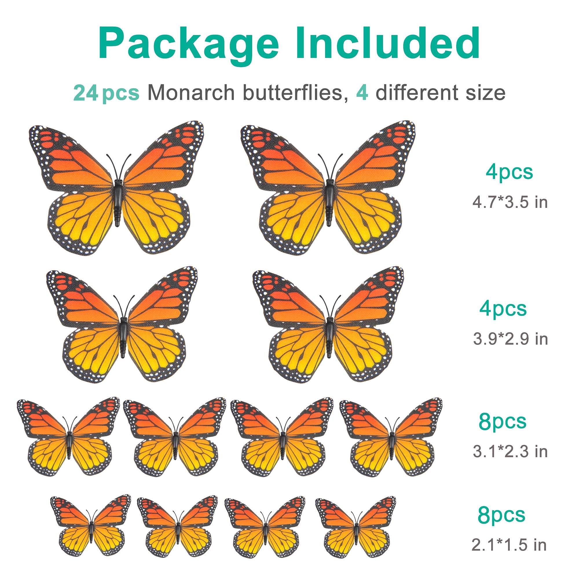 Yzurbu 24pcs Monarch Butterfly Decor, Orange Artificial Fake Butterflies Decorations for Fall Autumn Craft, Halloween, Thanksgiving, Christmas