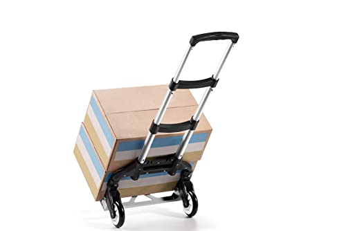 Caflower Folding Hand Truck,Sliver Aluminium Portable Folding Trolley with 3-Position Folding Pulley Handles, Load Capacity 175 lbs for Home, Office and Travel Use.Rubber Wheels