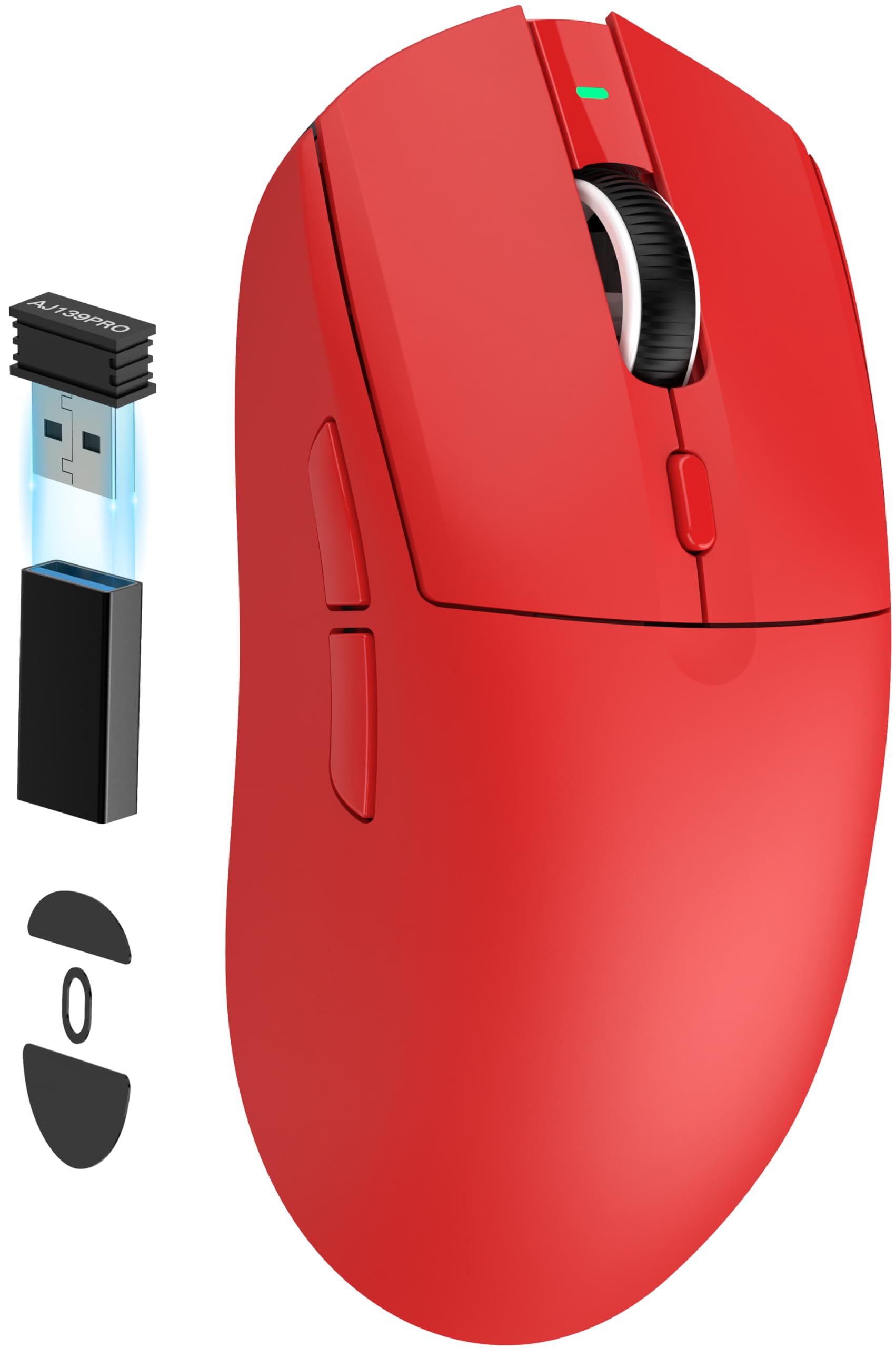 A.JAZZ AJ139 G Pro Wireless Gaming Mouse Ultra-Lightweight 59g with Dual Mode-Type C Wired/2.4Ghz USB Receiver up to 26000DPI 6 Programmable Button Ergonomic Symmetric for PS4 Xbox PC Mac Gamer(Red)