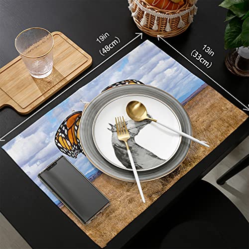 Big buy store Placemats Funny Elephant Butterfly Ears Abstract Fall Meadow Heat-Resistant Washable Place Mats Non Slip, Table Mats for Dinner Table Kitchen Outdoor Weeding Set of 6