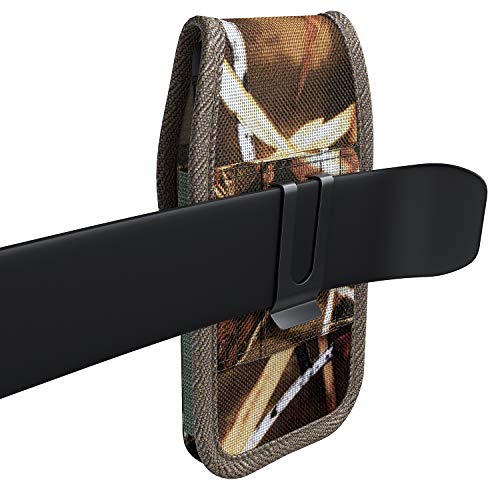 PiTau Cell Phone Belt Holder for iPhone 14, 14 Pro, 13, 13 Pro, 12, 12 Pro, 11, XR Camo Nylon Holster Case with Belt Clip Carrying Pouch Cover (Fits iPhone 14 13 12 11 with Protective Cases) Small