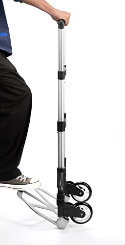 Caflower Folding Hand Truck,Sliver Aluminium Portable Folding Trolley with 3-Position Folding Pulley Handles, Load Capacity 175 lbs for Home, Office and Travel Use.Rubber Wheels