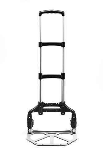 Caflower Folding Hand Truck,Sliver Aluminium Portable Folding Trolley with 3-Position Folding Pulley Handles, Load Capacity 175 lbs for Home, Office and Travel Use.Rubber Wheels