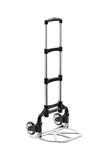 Caflower Folding Hand Truck,Sliver Aluminium Portable Folding Trolley with 3-Position Folding Pulley Handles, Load Capacity 175 lbs for Home, Office and Travel Use.Rubber Wheels