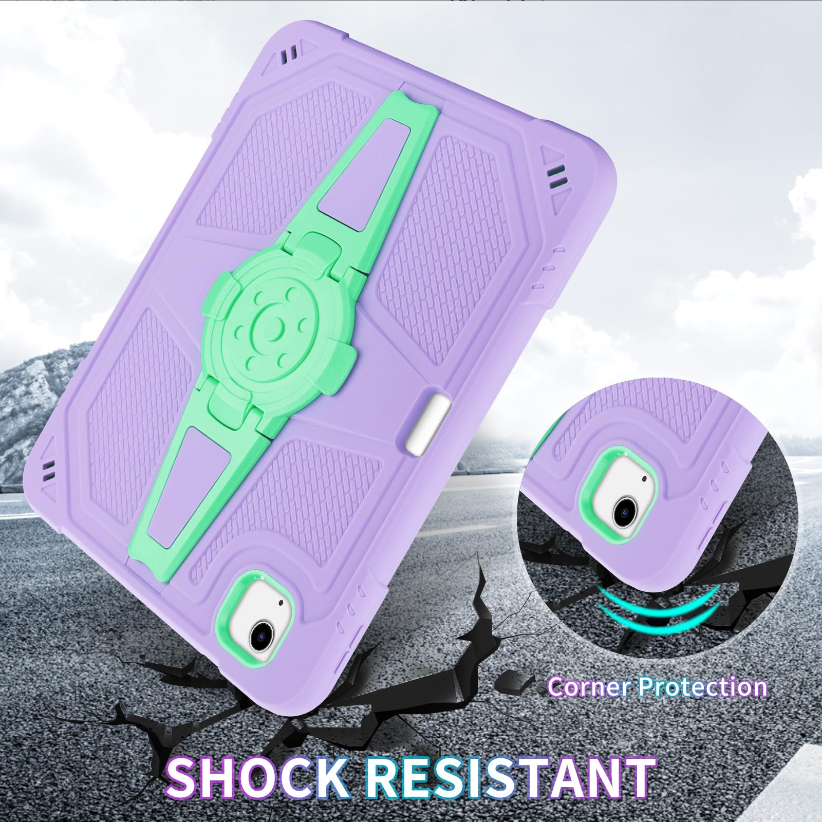 WESADN for iPad Air 5th Generation Case Pro 11 Inch Case 4th/3rd/2nd/1st with Screen Protector Foldable Kickstand Shoulder Strap Pencil Holder for Kids Girls Rugged Cover for iPad Air 4 Purple Teal