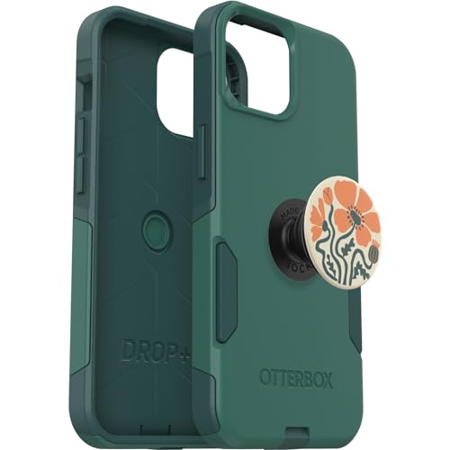 Bundle: OtterBox iPhone 15, iPhone 14, and iPhone 13 Commuter Series Case - (GET YOUR GREENS) + PopSockets PopGrip - (FALL FLEUR), slim & tough, pocket-friendly, with port protection, PopGrip included