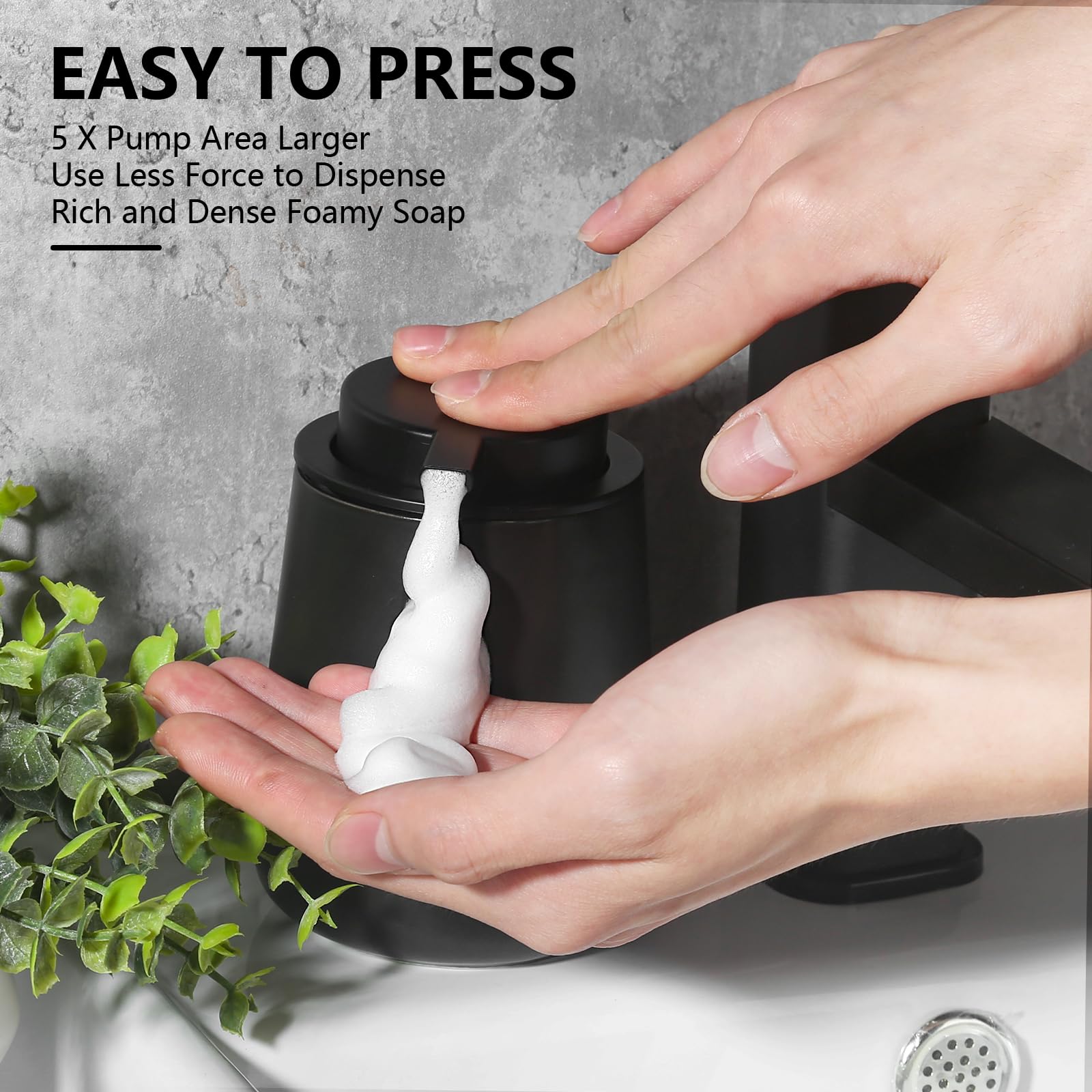 Mierting Foaming Soap Dispenser, 2 Pack Black Foam Hand Soap Dispenser for Bathroom & Kitchen, 12 Oz Modern Ceramic Hand and Dish Foaming Pump Bottle, Refillable Lotion Liquid Foam Pump Dispensers