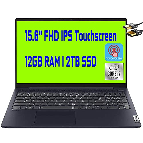 Lenovo IdeaPad 5 15 Business Laptop Intel Quad-Core i7-1065G7 15.6" FHD IPS Touchscreen Display 12GB DDR4 2TB SSD Fingerprint Backlit Keyboard Dolby USB-C Win 10 + HDMI Cable
