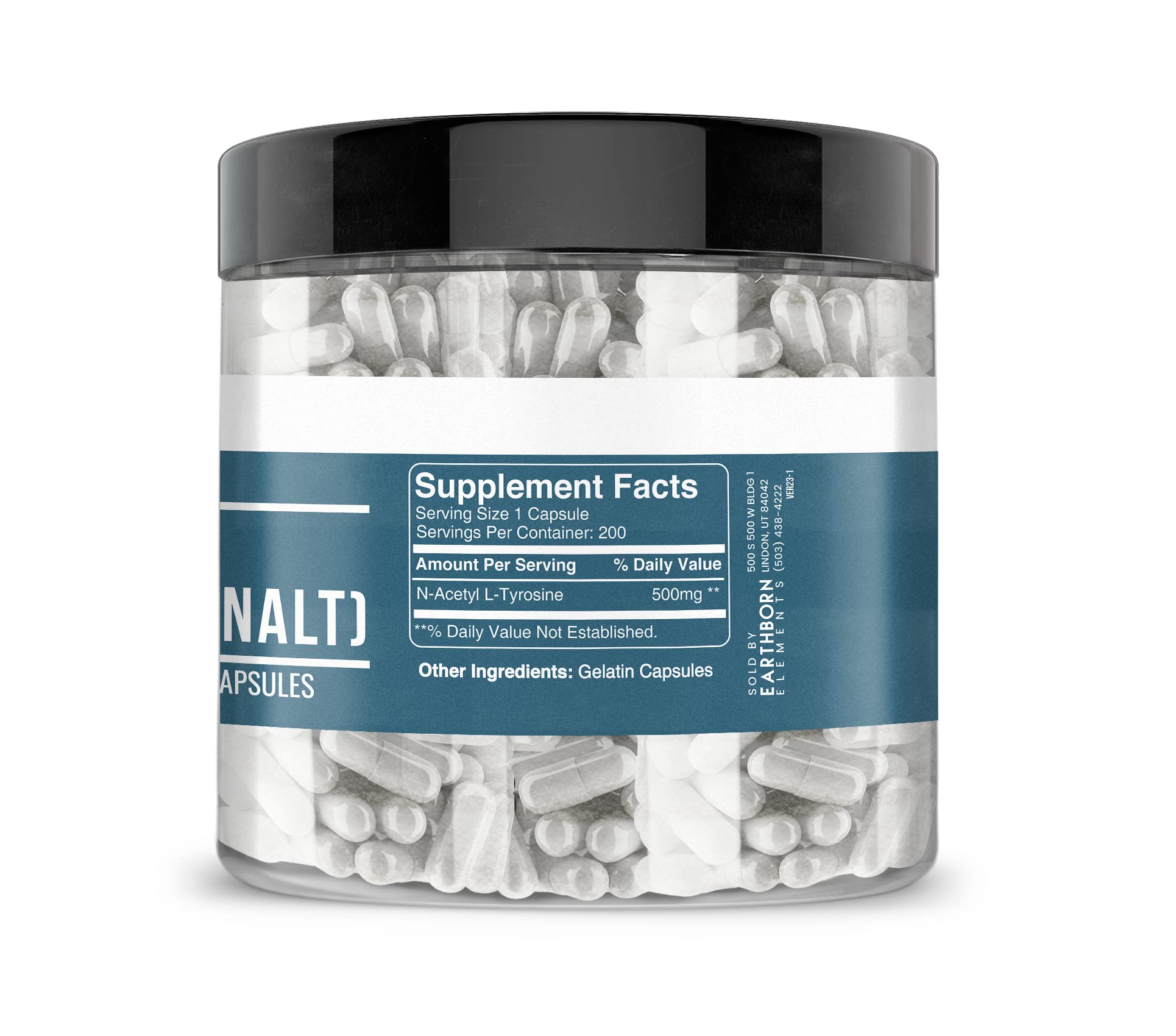 Earthborn Elements N-Acetyl L-Tyrosine (NALT) 200 Capsules, Pure & Undiluted, No Additives