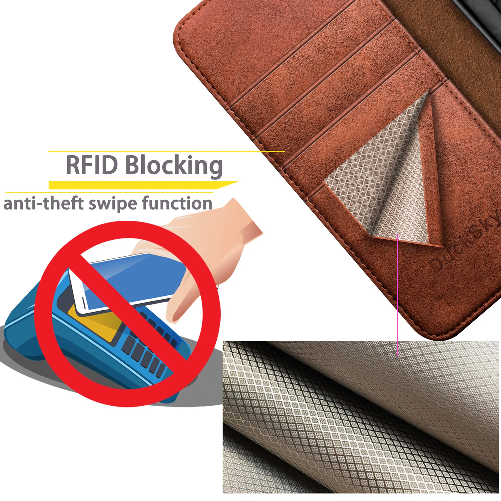 DuckSky for iPhone 14 Pro 6.1"Genuine Leather Wallet case 【RFID Blocking】【4 Credit Card Holder】【Real Leather】Flip Folio Book Phone case Protective Cover Women Men for Apple 14Pro 5G case Light Brown