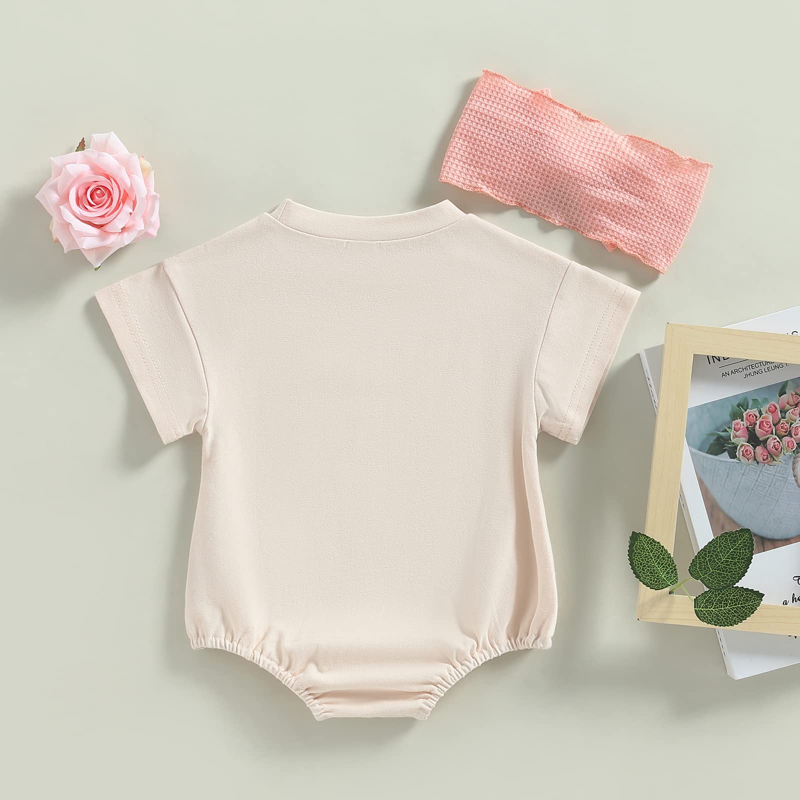 sdghg 0-18M Infant Baby Girl Short Sleeve Romper Spring Summer Bodysuit Headband Romper Butterfly Jumpsuit Bubble Bodysuit (Apricot, 0-3 Months)