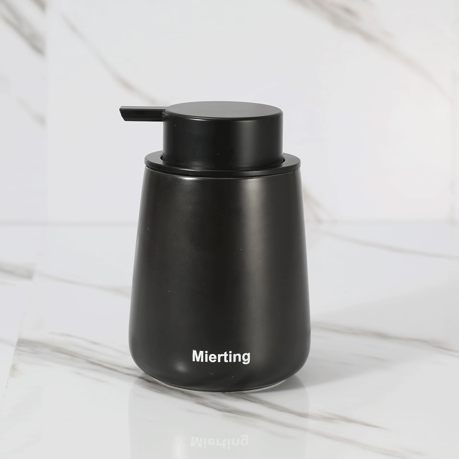 Mierting Foaming Soap Dispenser, 2 Pack Black Foam Hand Soap Dispenser for Bathroom & Kitchen, 12 Oz Modern Ceramic Hand and Dish Foaming Pump Bottle, Refillable Lotion Liquid Foam Pump Dispensers