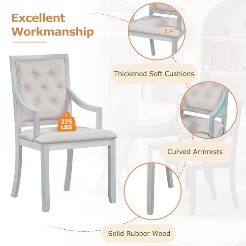 KoiHome, Wood Two-Size Round to Oval Butterfly Leaf, 4 Upholstered Armrest, 4 (Antique Grey Oak), 5-Piece Extendable Dining Table/Chairs Set