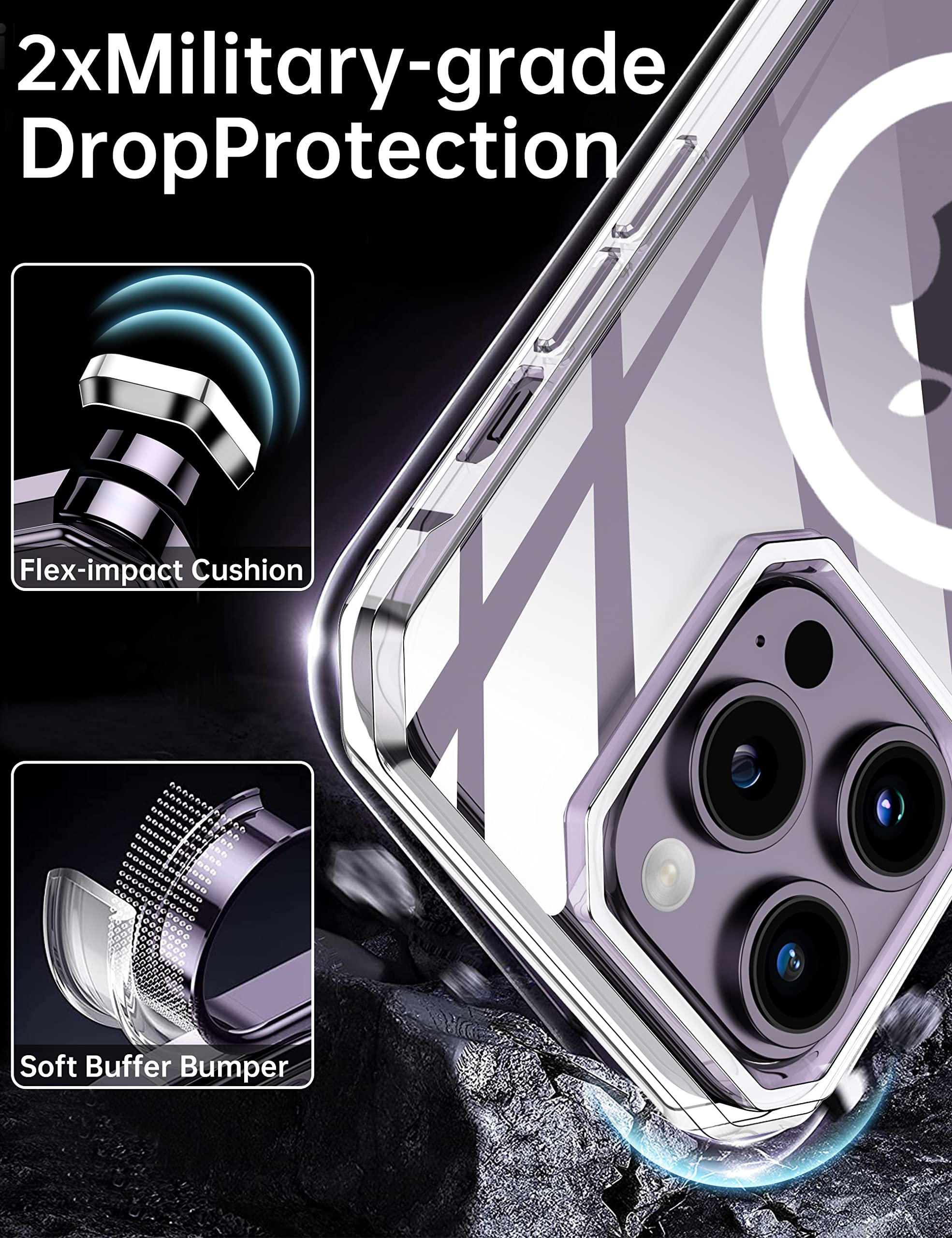 Kakalux[for iPhone 14Pro Phone case,Magnetic case for iPhone 14Pro,magsafe Compatible,with airbag Protection at All Four Corners and Military Grade Drop Protection for iPhone 14Pro(6.1'')-Clear.