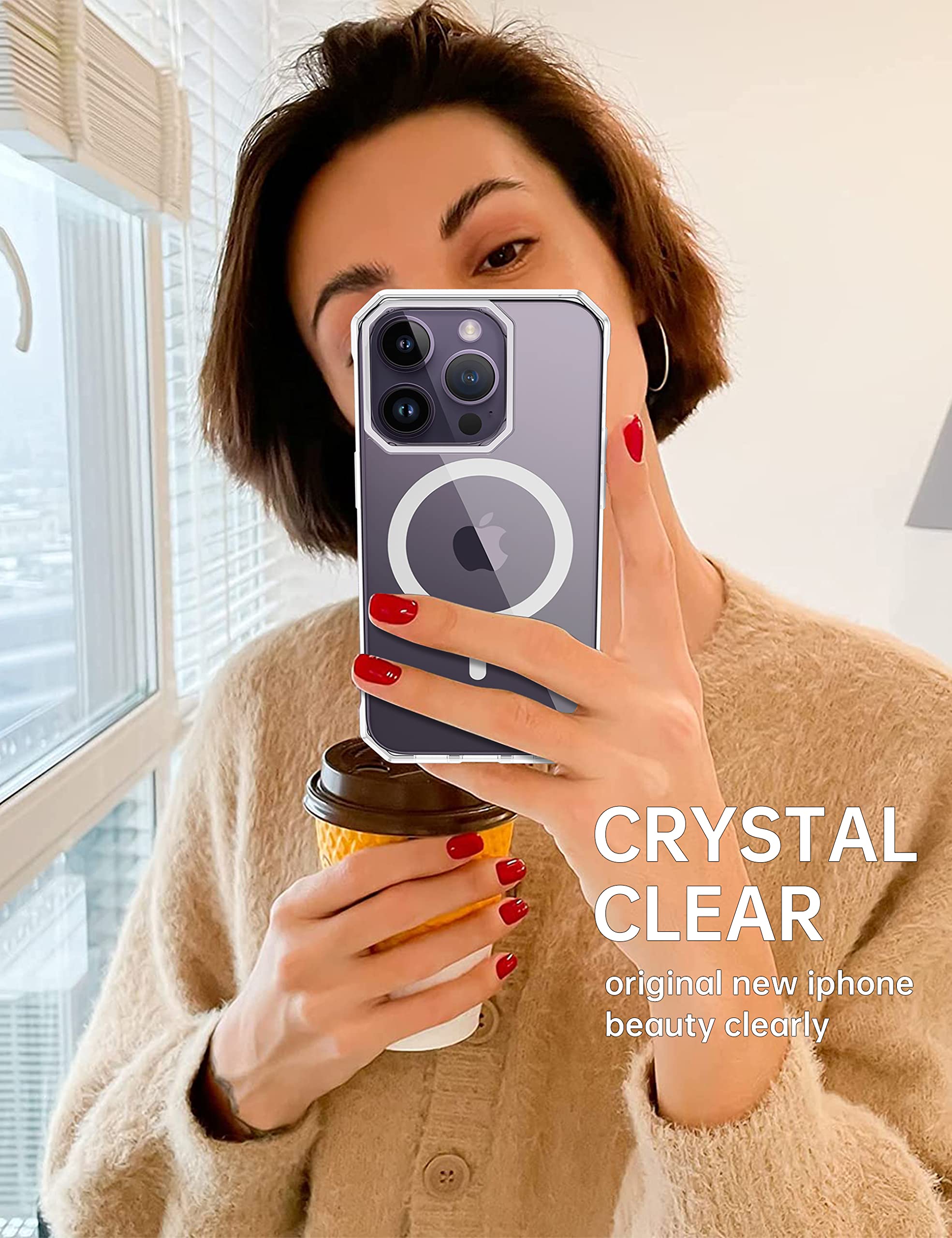 Kakalux[for iPhone 14Pro Phone case,Magnetic case for iPhone 14Pro,magsafe Compatible,with airbag Protection at All Four Corners and Military Grade Drop Protection for iPhone 14Pro(6.1'')-Clear.