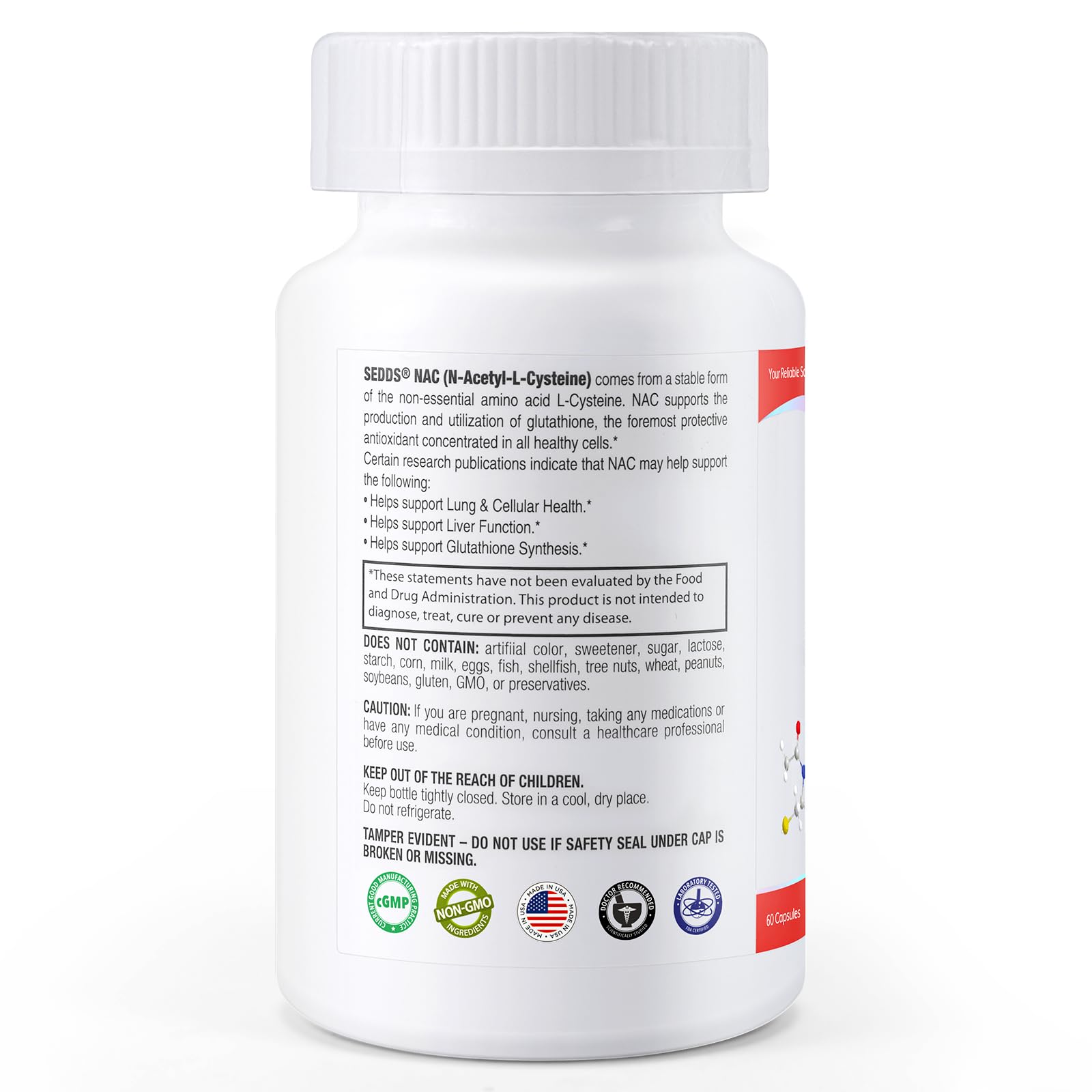 SEDDS Supplements, N-Acetyl Cysteine (NAC) 600mg, 100 Veg Capsules - Non-GMO, Gluten Free