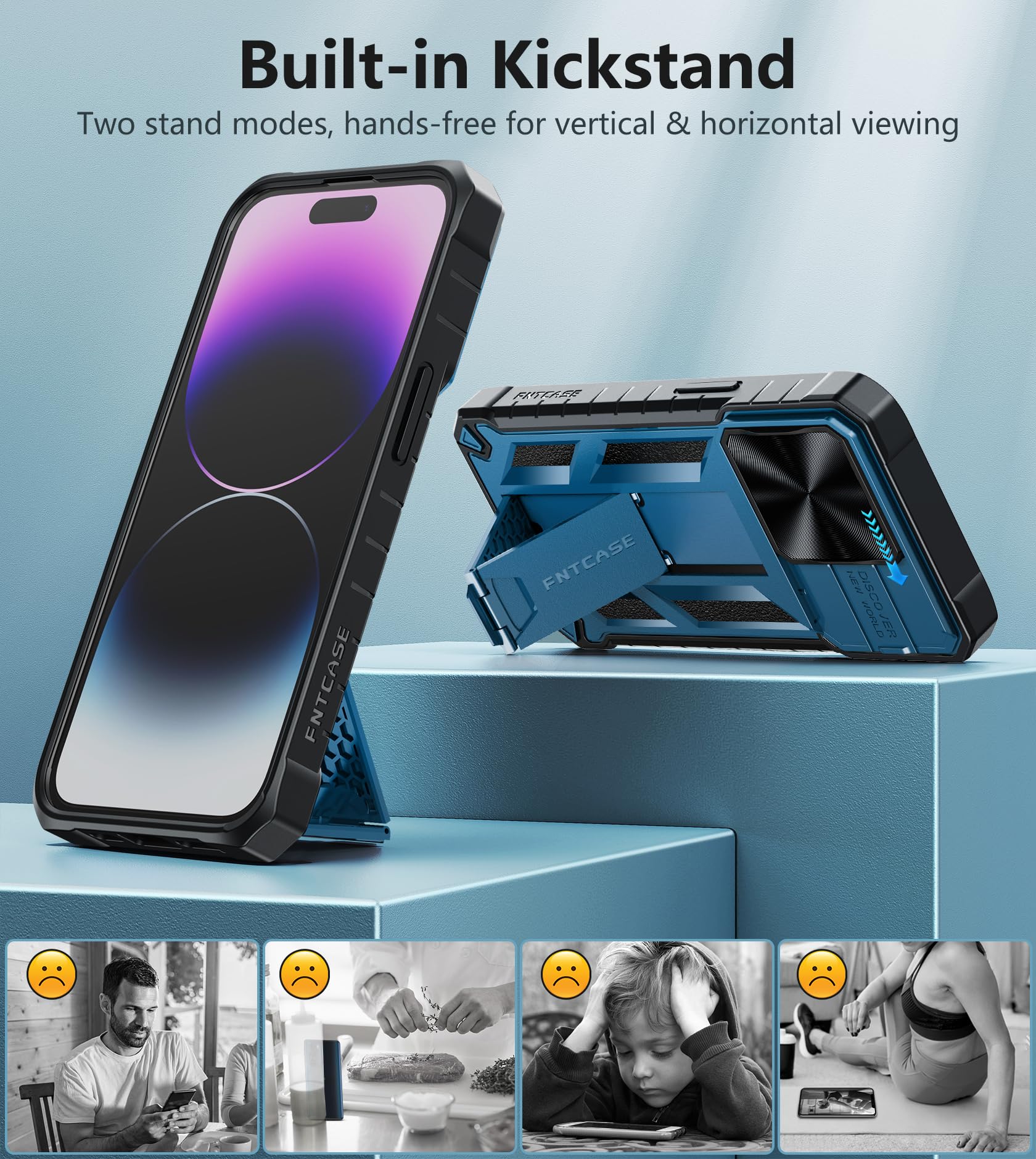 FNTCASE for iPhone 14-Pro Phone Case: Military Grade Drop Proof 13 Pro & 14 Pro Cases Mobile Cover with Kickstand & Slide | Rugged Shockproof Protective Cell Phonecase for Apple 14pro/13pro 6.1''