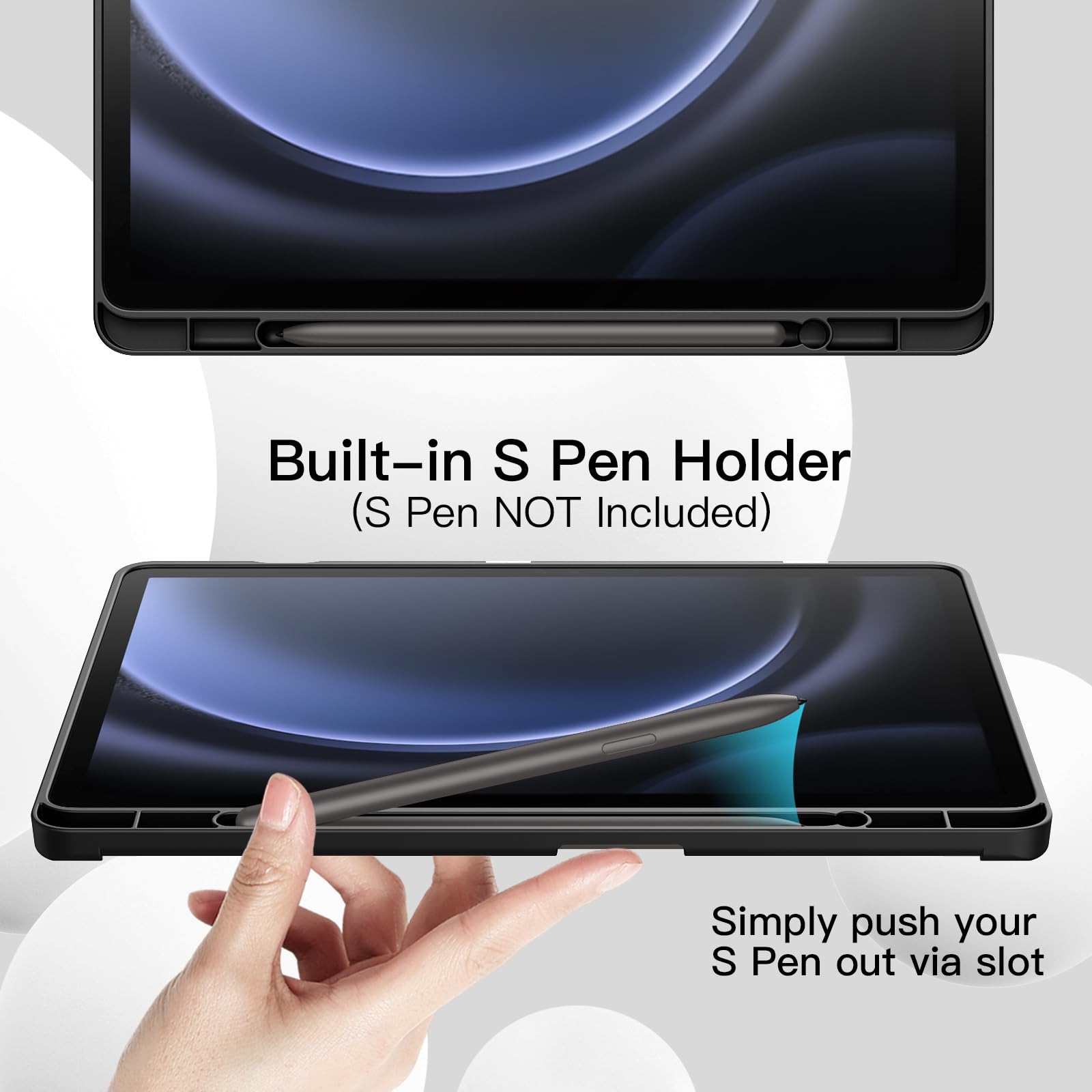 JETech Case for Samsung Galaxy Tab S9 FE 10.9-Inch with S Pen Holder, Soft TPU Tri-Fold Stand Protective Tablet Cover, Support S Pen Charging, Auto Wake/Sleep (Black)