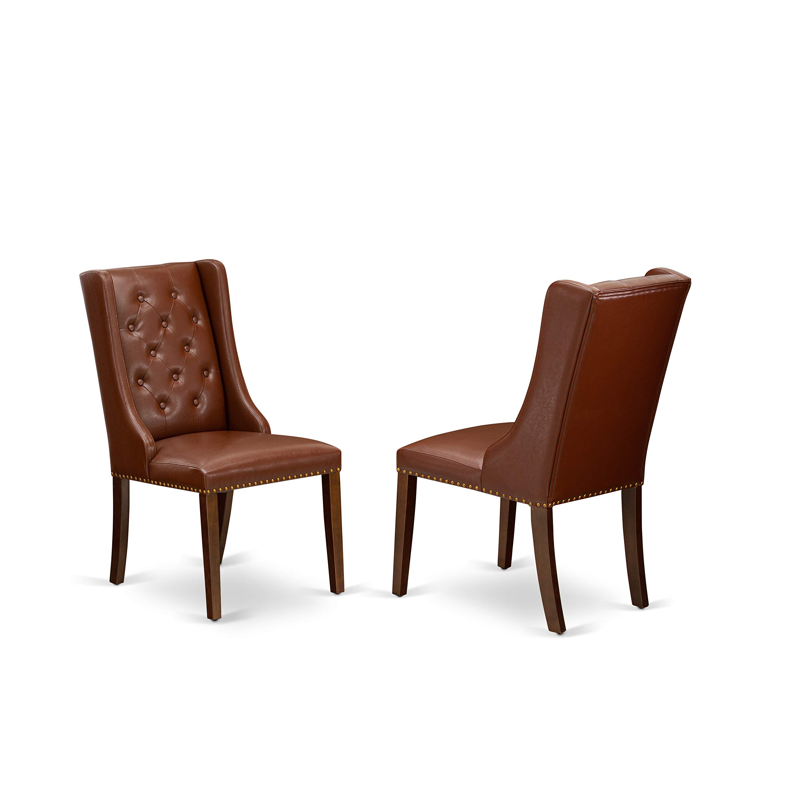 East West Furniture HLFO5-MAH-46 5 Piece Kitchen Table Set for 4 Includes a Round Dining Table with Pedestal and 4 Brown Faux Faux Leather Parson Dining Chairs, 42x42 Inch, Mahogany