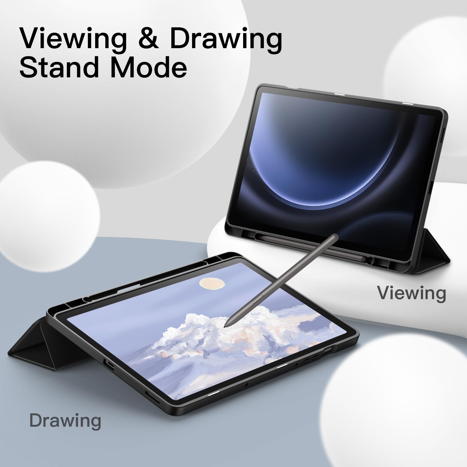 JETech Case for Samsung Galaxy Tab S9 FE 10.9-Inch with S Pen Holder, Soft TPU Tri-Fold Stand Protective Tablet Cover, Support S Pen Charging, Auto Wake/Sleep (Black)