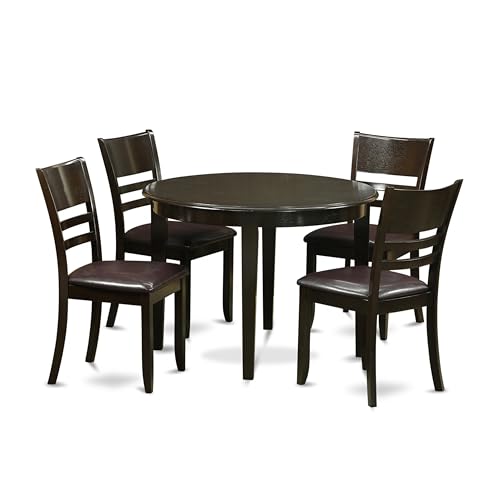 East West Furniture BOLY5-CAP-LC 5 Piece Modern Dining Table Set Includes a Round Kitchen Table and 4 Faux Leather Dining Room Chairs, 42x42 Inch, Cappuccino