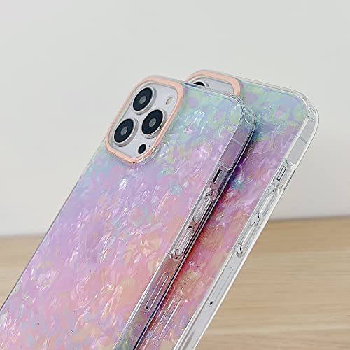 YeLoveHaw Designed for iPhone 14 Pro Case for Women Girls, Pink Purple Pearly-Lustre Shell, Colorful Glitter Powder Leopard Print, Slim Hard Protective Cover for iPhone 14Pro (Shiny Leopard)
